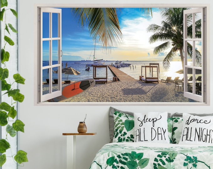 Beach Wall Decal Tropical Beach Wall Decal Ocean Window Mural Decals ...