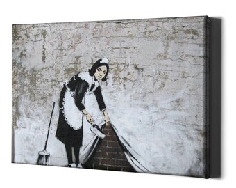 Banksy Cleaner On Canvas Painting Print Brush Spray Framed | Etsy