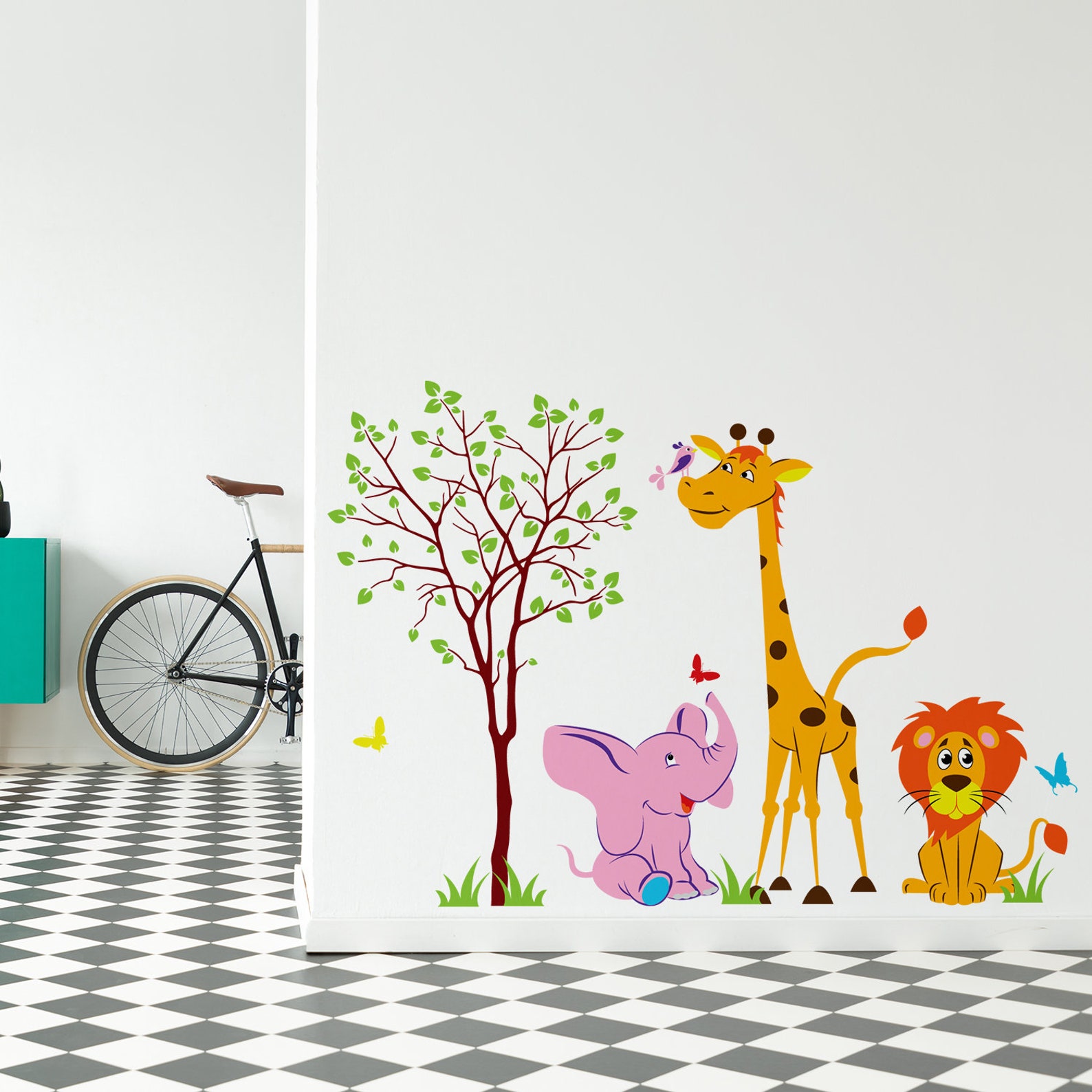 Nursery Animal Wall Decor Vinyl Sticker - Art Jungle Kid Baby Set Cute ...