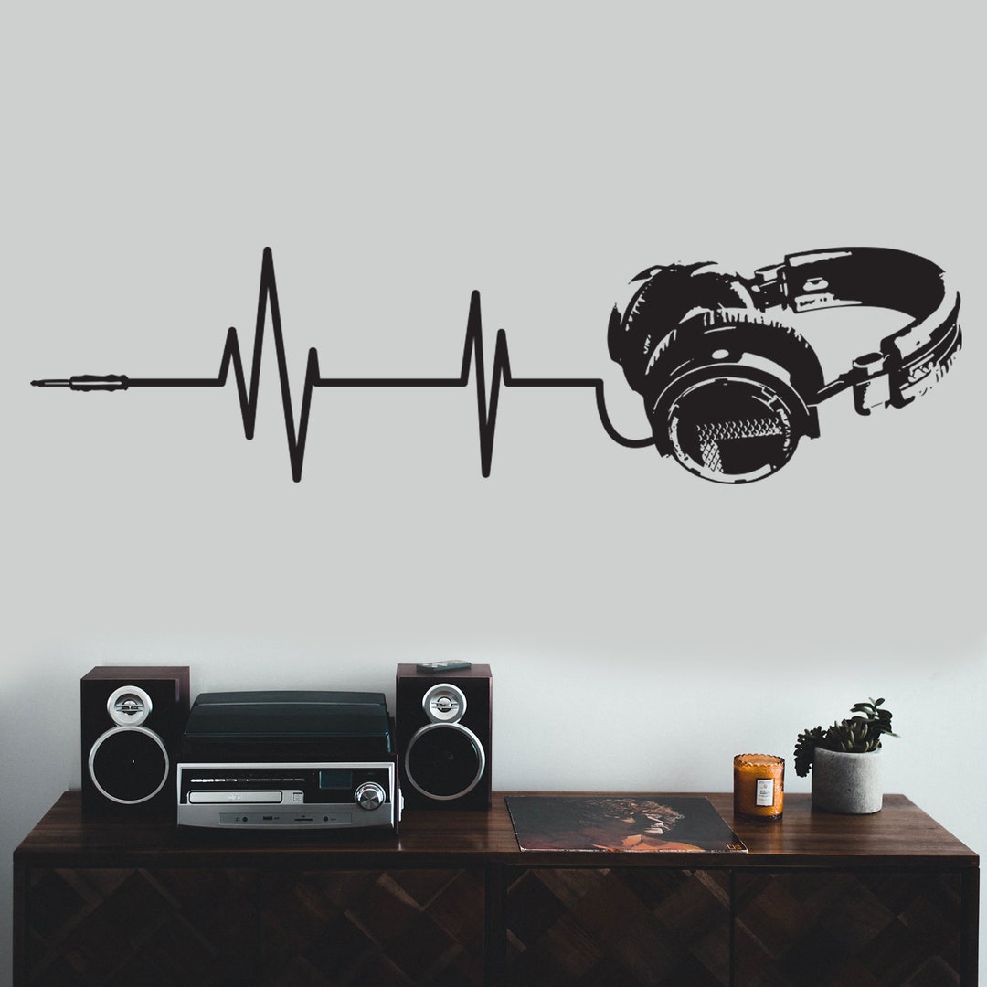 Headphone Vinyl Wall Sticker - Music Art Dj Diecut Weatherproof Decal ...