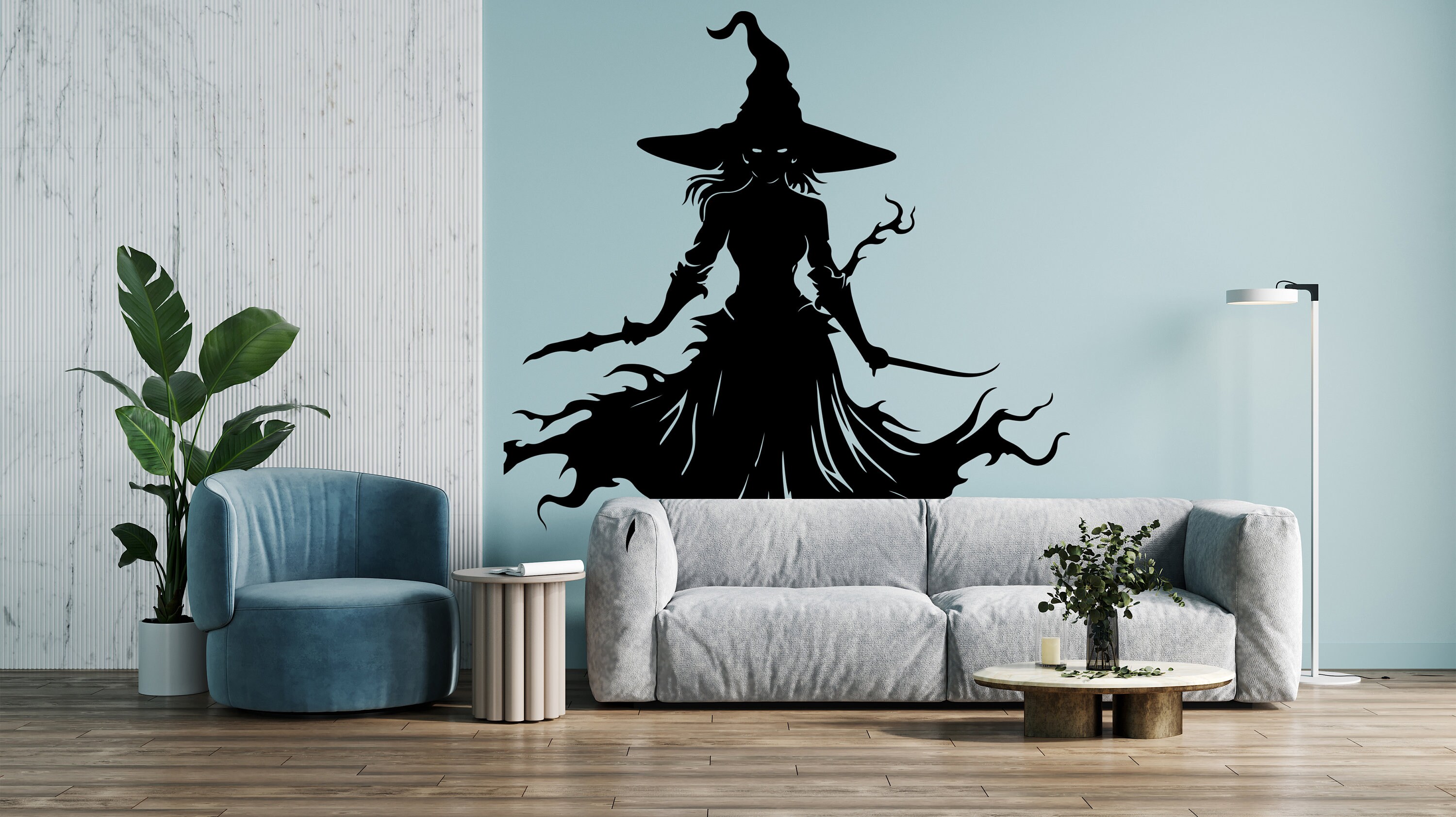 Knife-wielding Warrior Witch Decal - Halloween Window Display ...