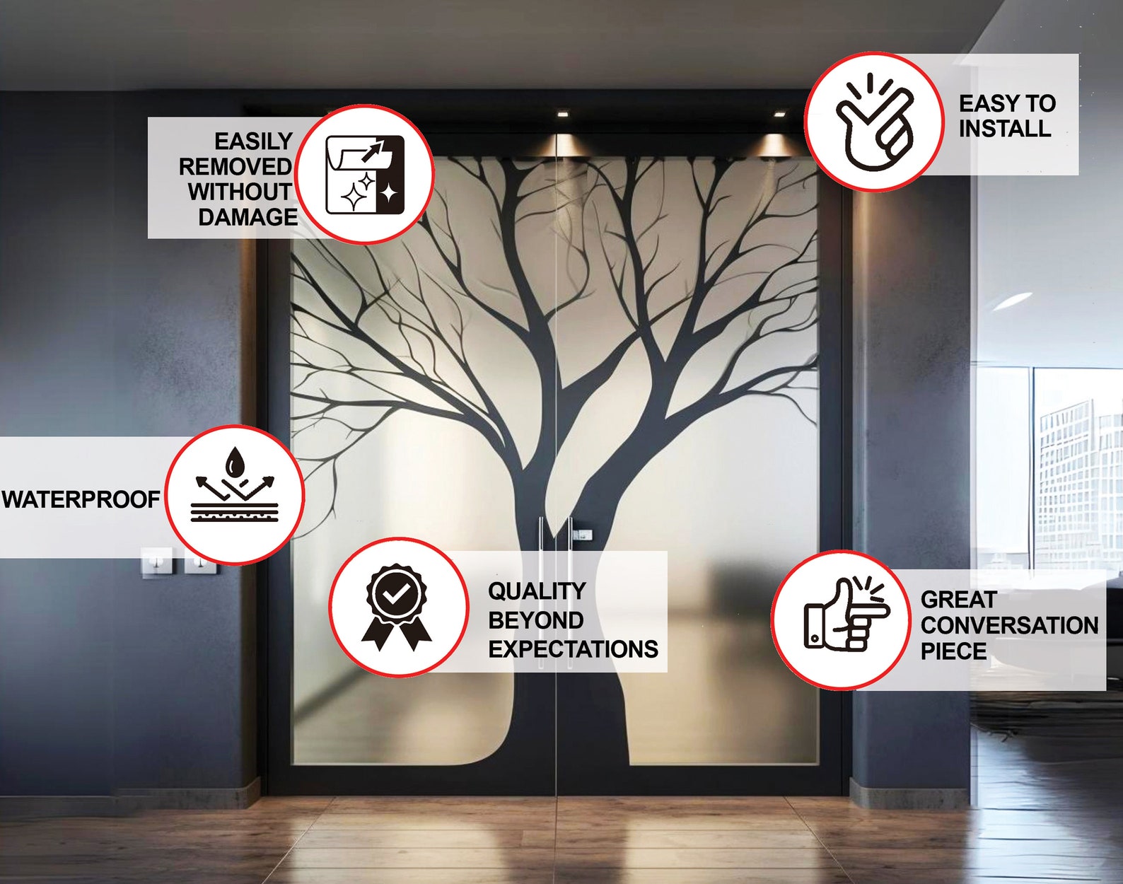Frosted Black Tree Silhouette Decal for 2 Glass Door - Contemporary ...