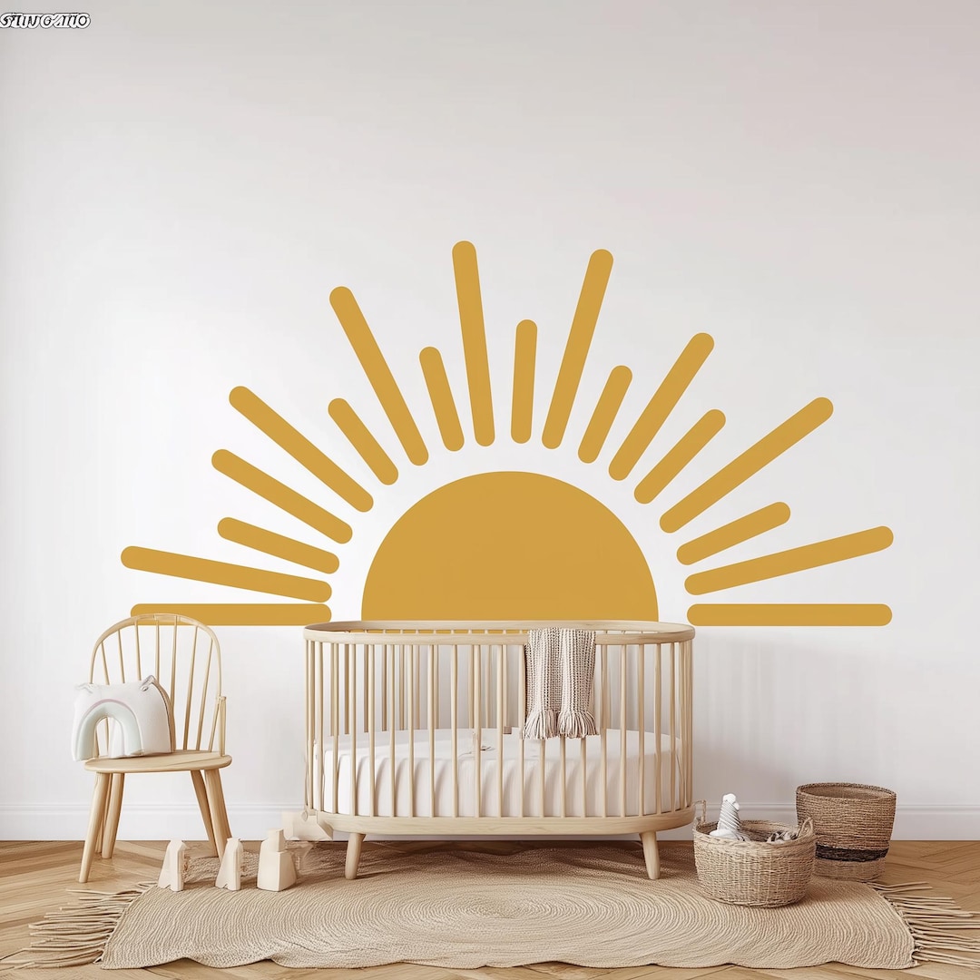 Large Half Sun Wall Decal | Boho Nursery Wall Art | Removable Vinyl ...