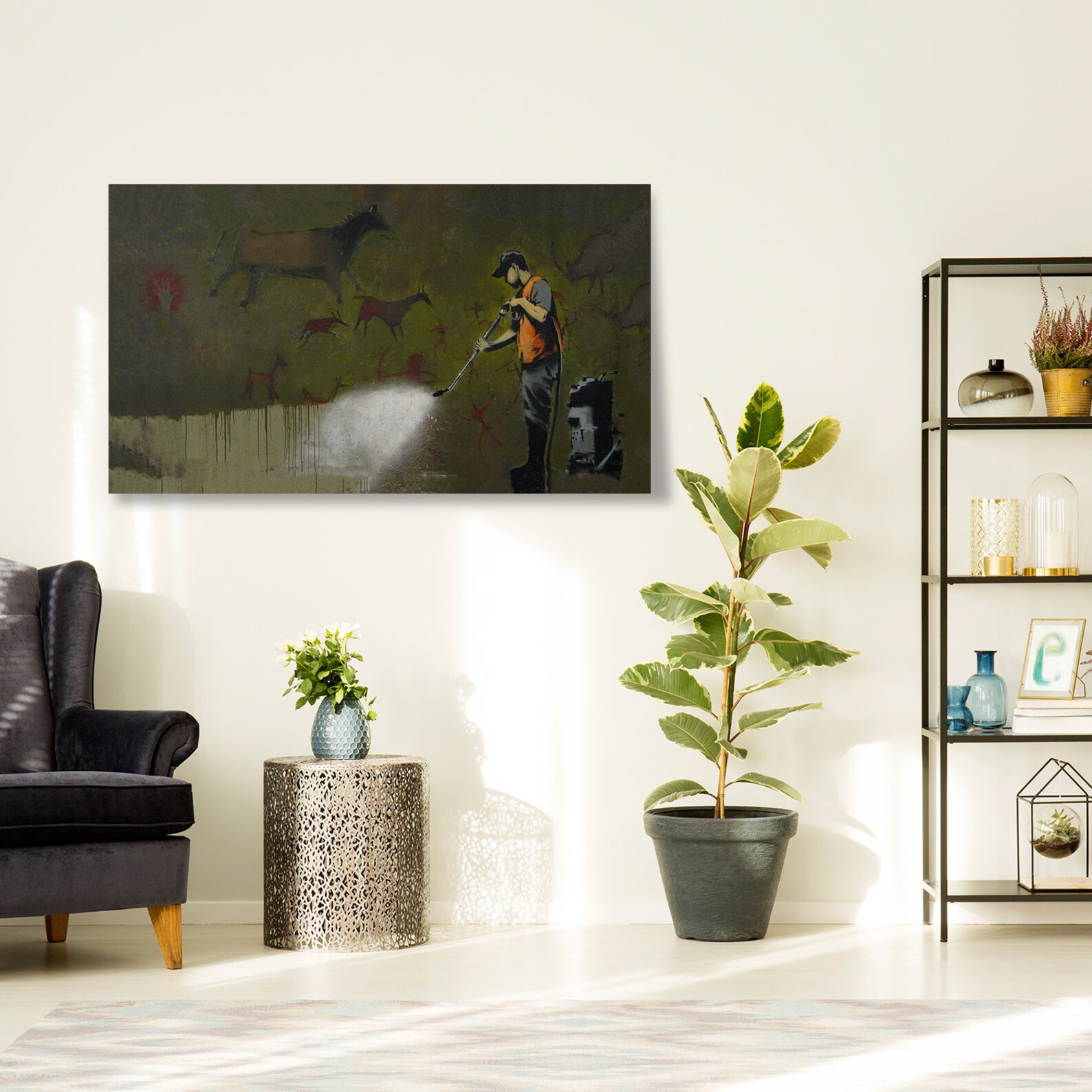 Banksy Cleaner on Canvas Painting Print Brush Spray Framed - Etsy