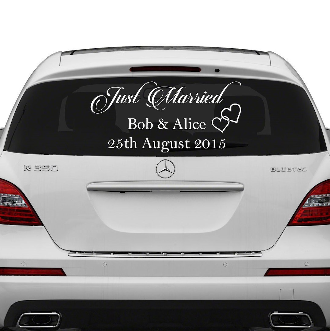 Just Married Car Vinyl Wedding Sticker Custom Name Day Window Glass Personalized Vehicle Decal Calligraphy Removable White Bridal Gift Etsy