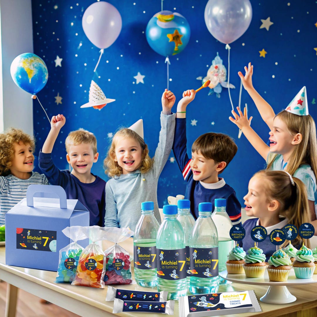 Personalized Space Birthday Party Decal Set | Custom Name Age Bottle ...
