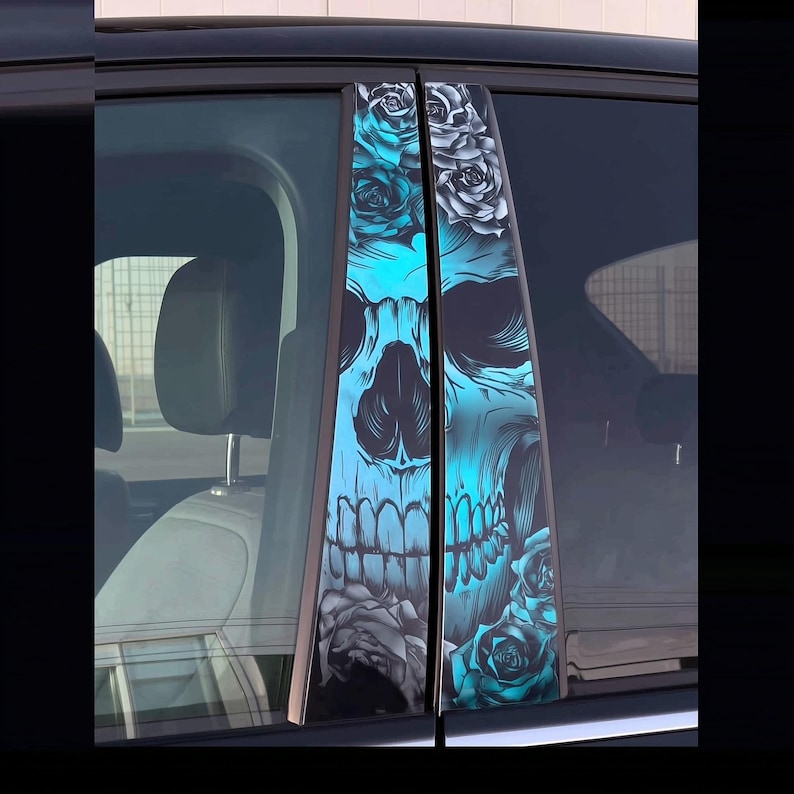 Skull B-pillar Car Decal Set | 2-piece Universal Vinyl Stickers | Blue ...