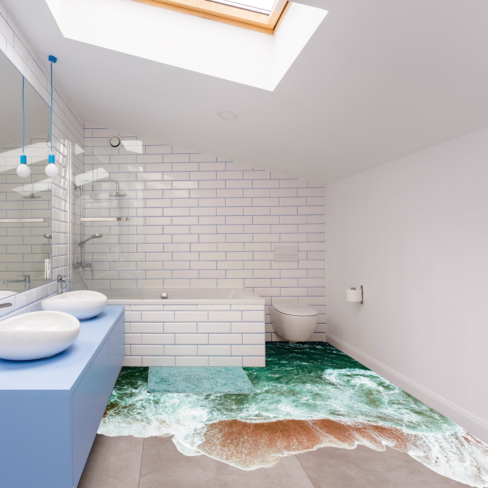 3d Sea Floor Bathroom Stickers Decor - Ocean Beach Vinyl Decals for ...