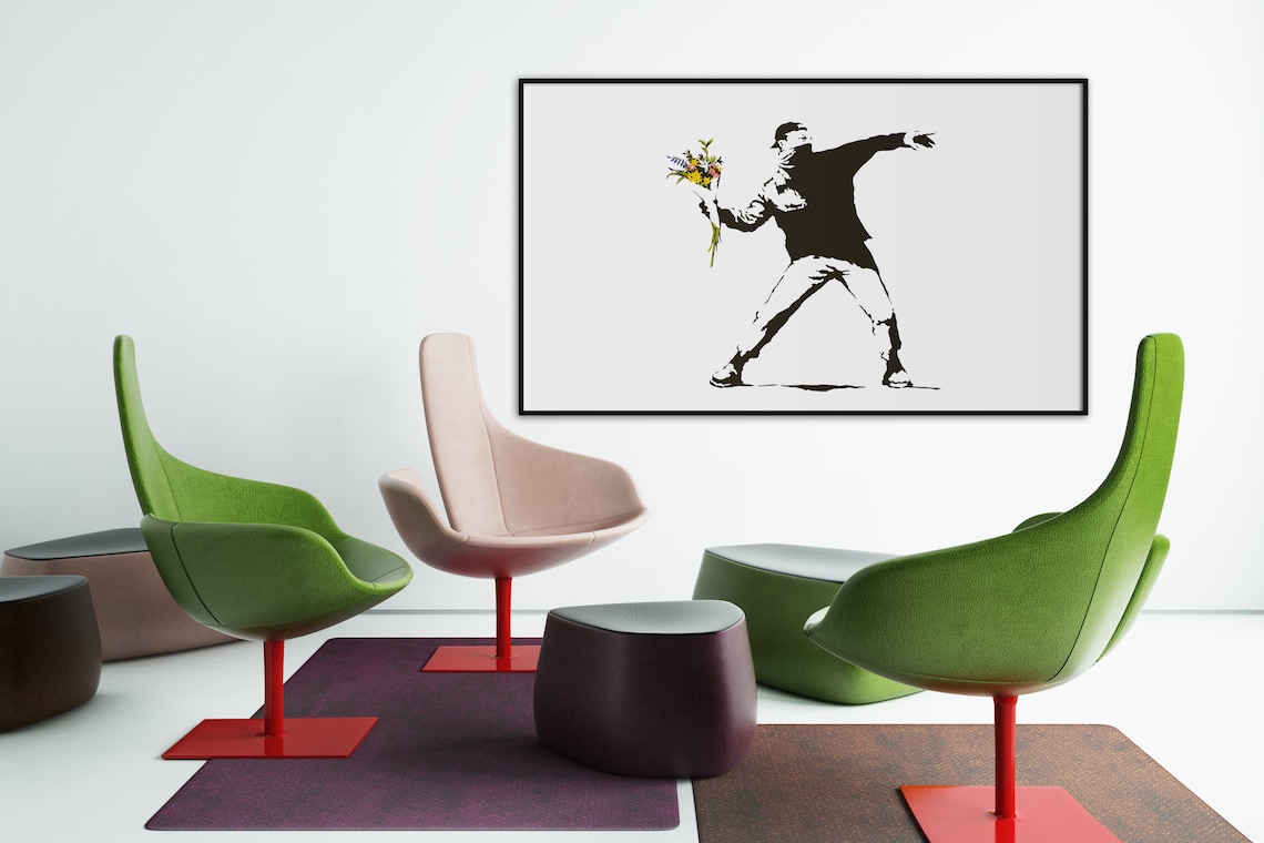 Banksy Throwing Flower Art Print Thrower Man Street Wall | Etsy