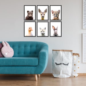6x Baby Animals Posters Set - Nursery Kids Room Decor Cute Animal Wall ...