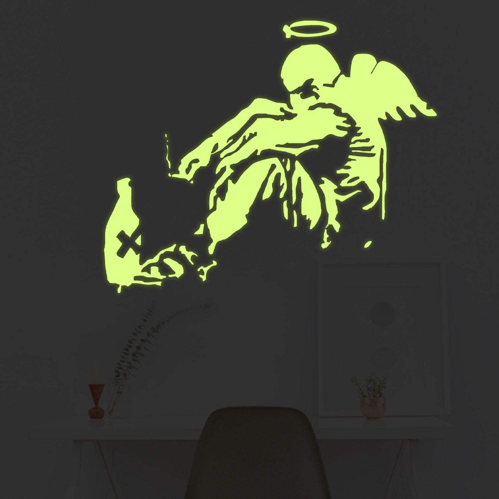 Glow in Dark Banksy Fallen Angel Wall Sticker - Night Glowing Giant ...