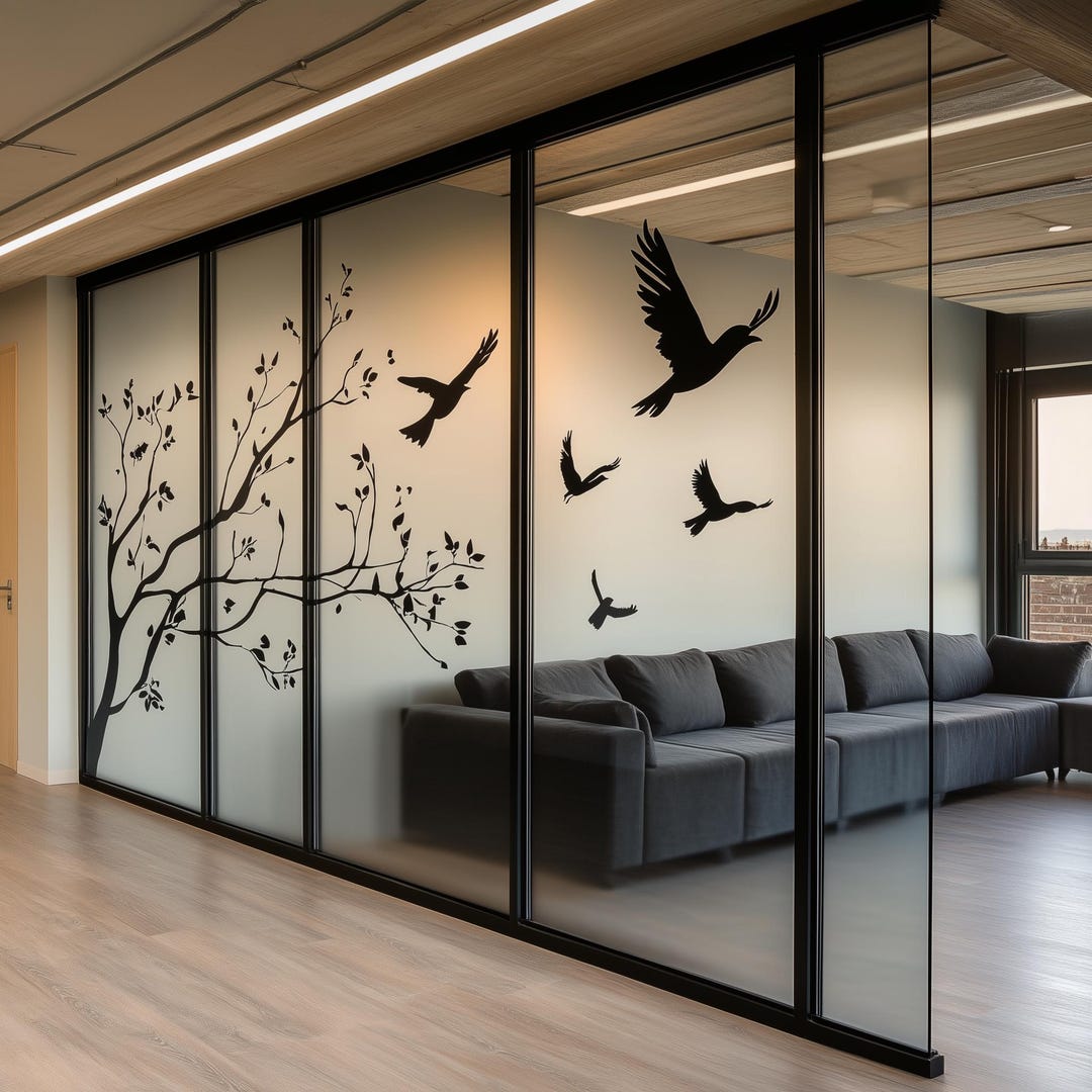 Bird Tree Window Decal | Office Glass Privacy Sticker | Flying Birds ...