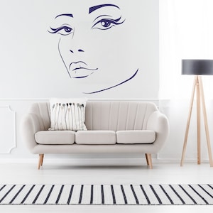Woman Face Black Wall Vinyl Sticker - Salon Girl Happy Women Eye Window ...