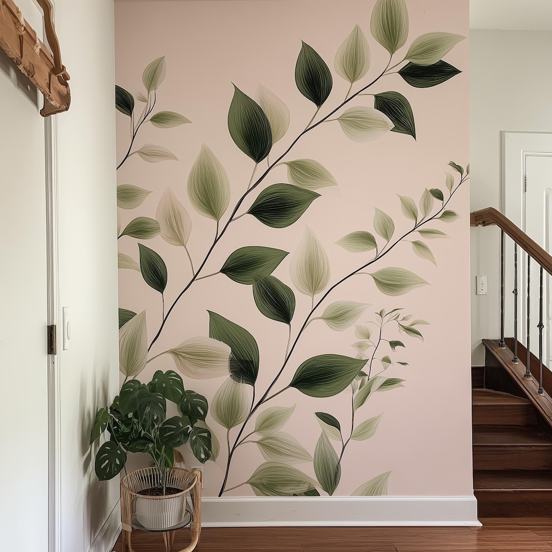 Vertical Vine Leaf Wall Decal | Botanical Wall Sticker With No ...