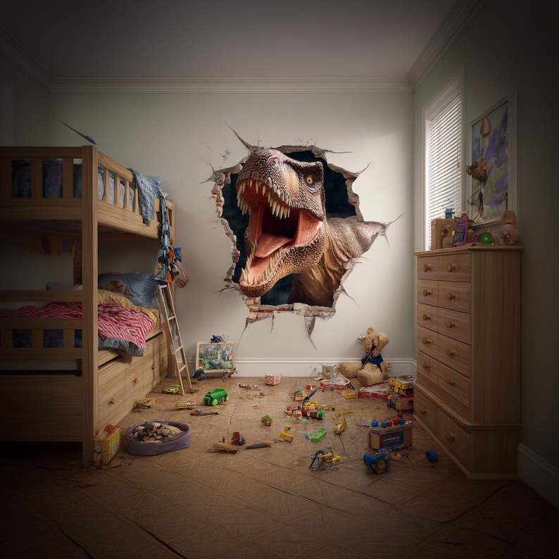 T-rex 3D Wall Decal for Kids Room | Roaring Dinosaur Breakthrough Wall ...