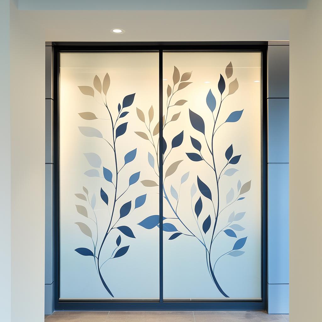 Frosted Glass Decal With Multi-color Leaf Design | Privacy Window Film ...