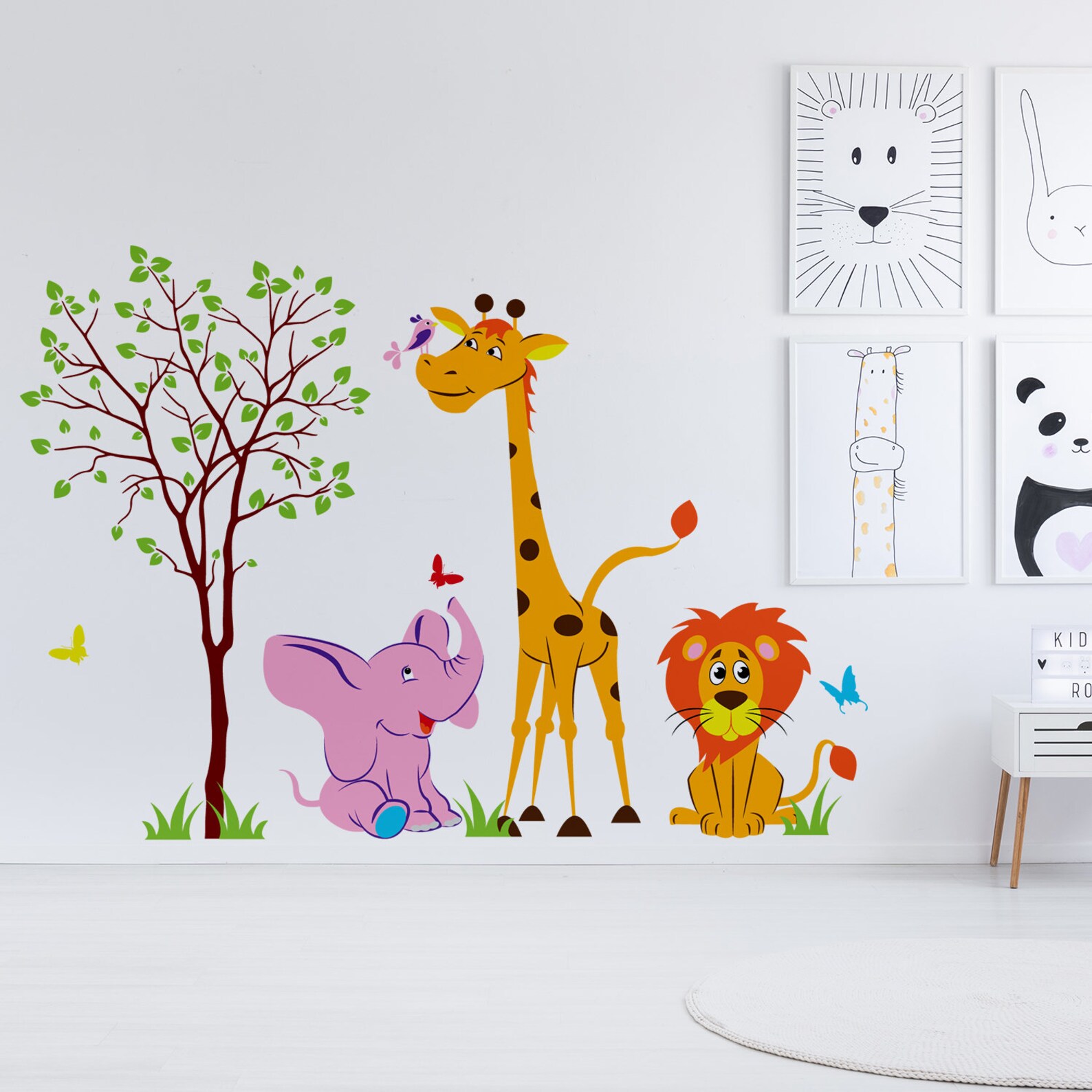 Nursery Animal Wall Decor Vinyl Sticker - Art Jungle Kid Baby Set Cute ...
