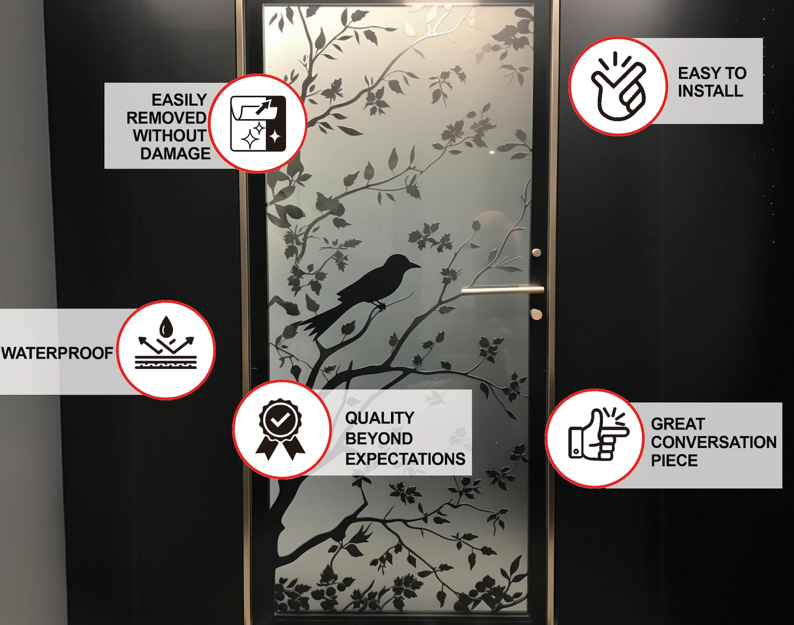 Elegant Frosted Black Tree Silhouette Decal for Glass Doors or Windows ...