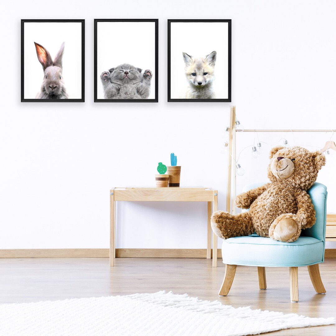 3x Baby Animals Posters Set - Nursery Kids Room Decor Cute Animal Wall ...
