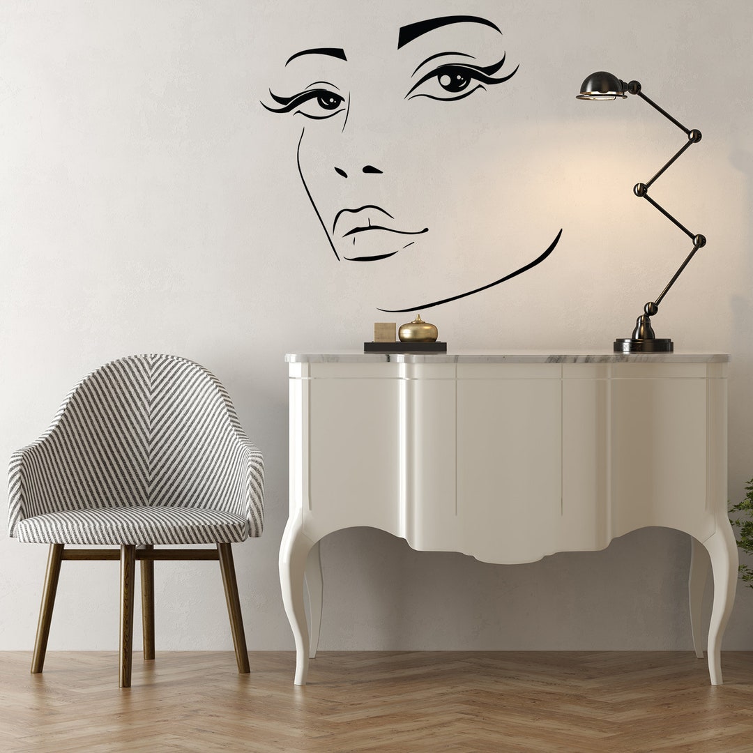 Woman Face Black Wall Vinyl Sticker - Salon Girl Happy Women Eye Window ...