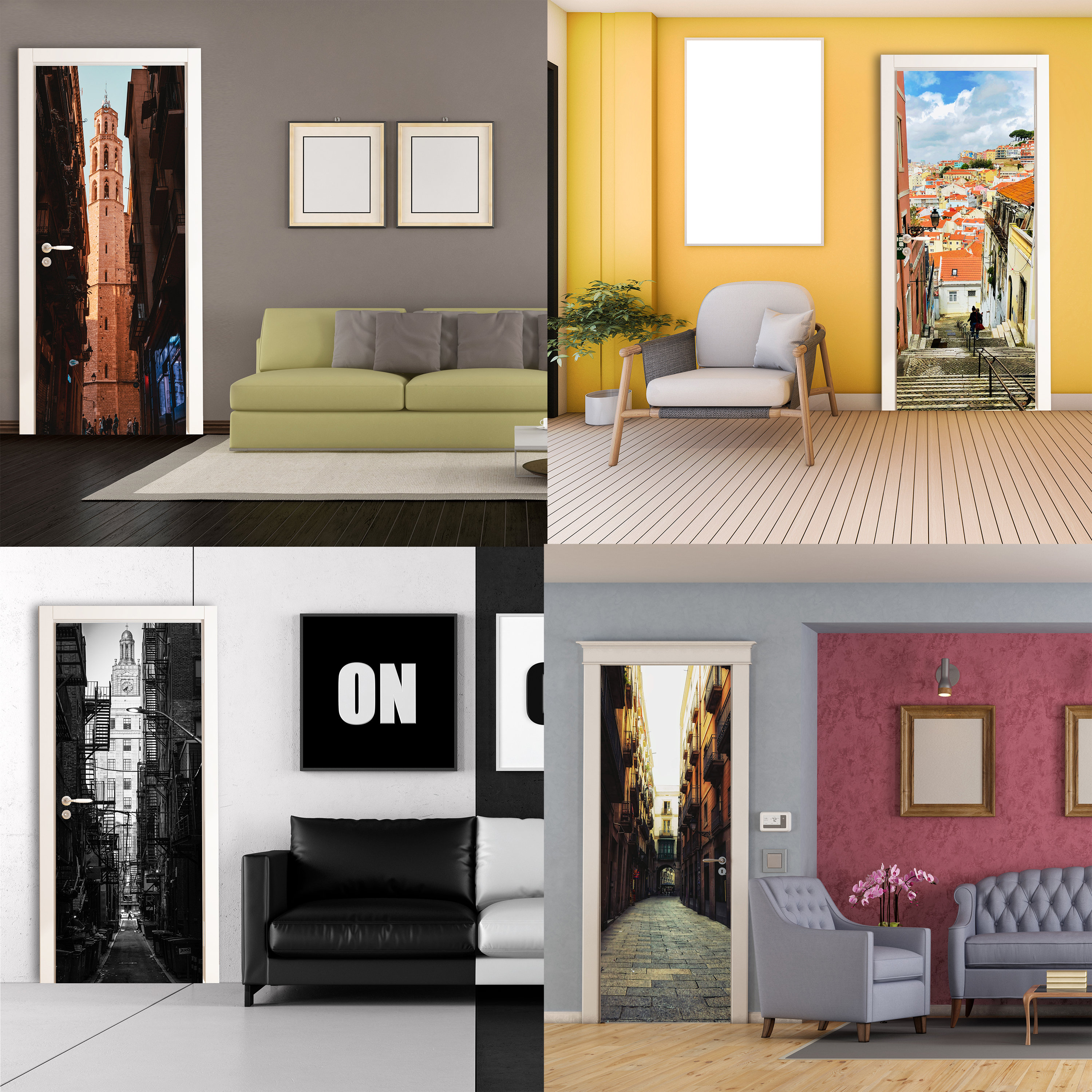 3d Door Cover Sticker - Street Wallpaper Front Door Mural Wall Decal ...