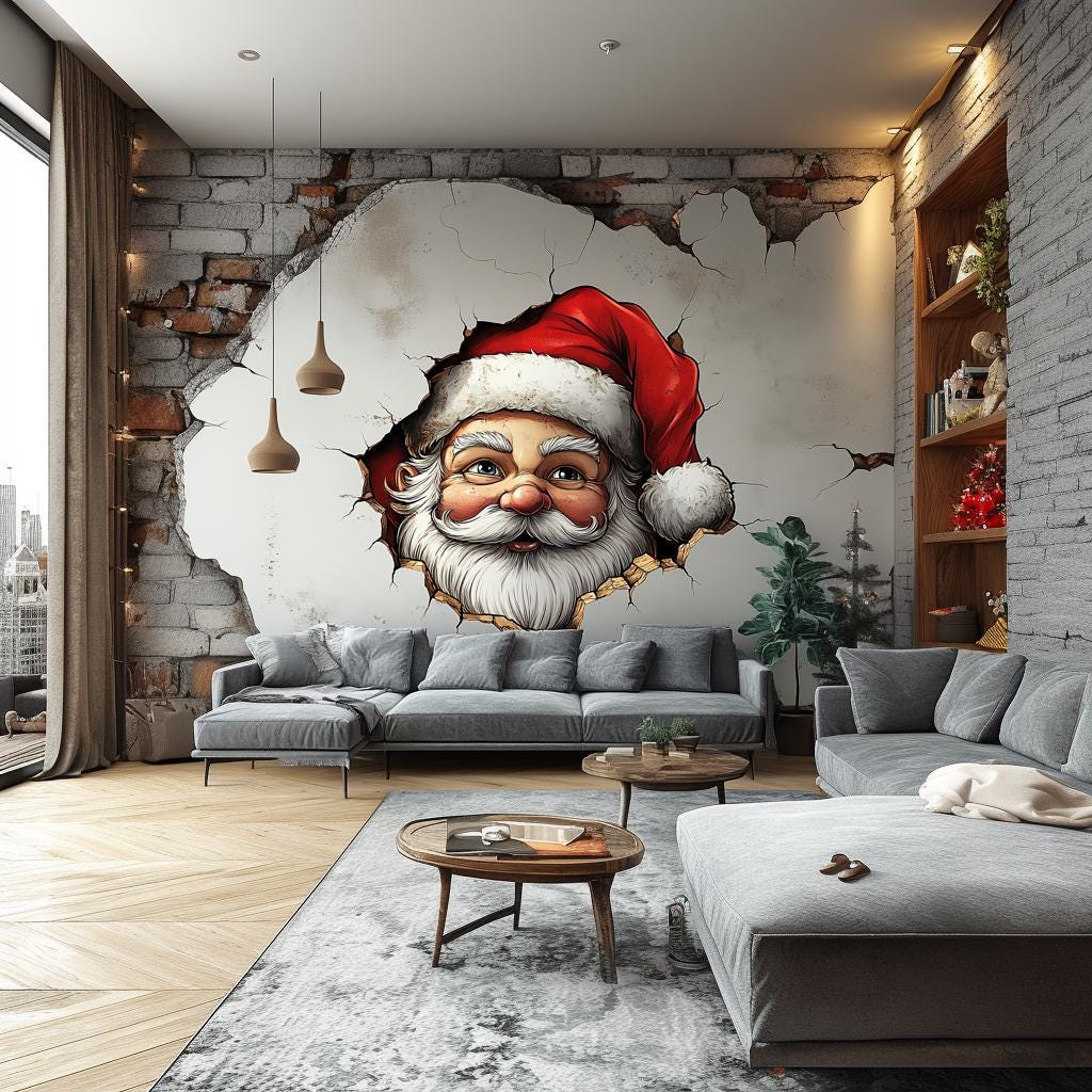 Santa Claus Wall Sticker | 3D Christmas Decor | Festive Holiday Wall ...