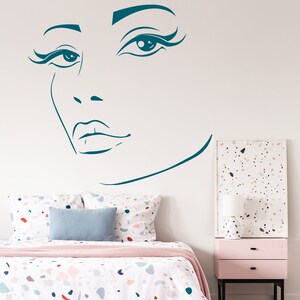 Woman Face Black Wall Vinyl Sticker - Salon Girl Happy Women Eye Window ...