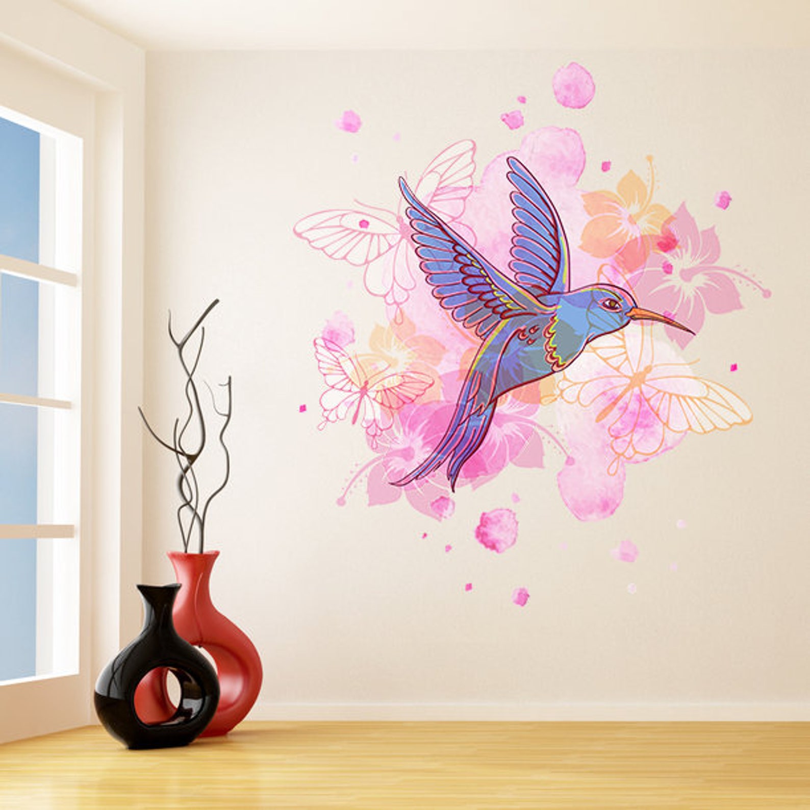 Hummingbird Wall Vinyl Sticker - Colibri Art Decor Humming Bird Cute ...