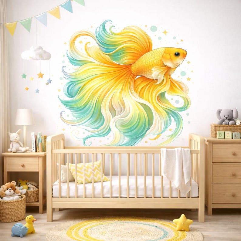 Colorful Betta Fish Decal | Tropical Goldfish Wall Art | Siamese ...
