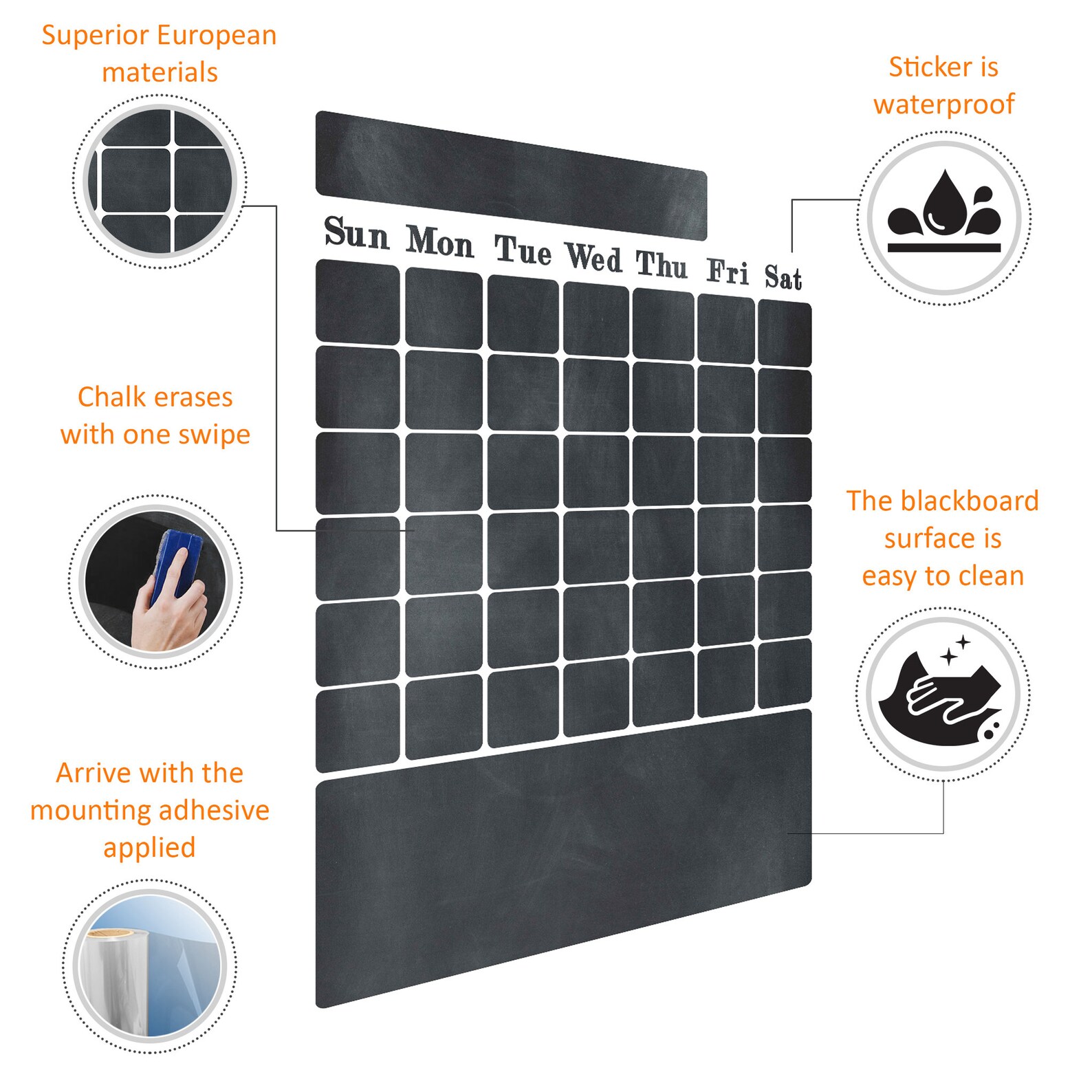 Office Calendar Chalkboard Vinyl Sticker - Editable Organizer Dry Erase ...