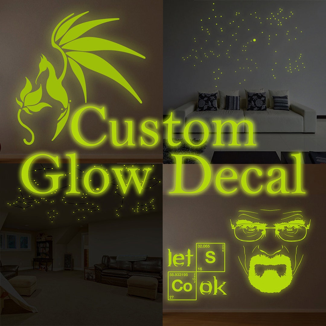 Custom Glowing Vinyl Wall Decal Customised Glow in Dark Ceiling Sticker ...
