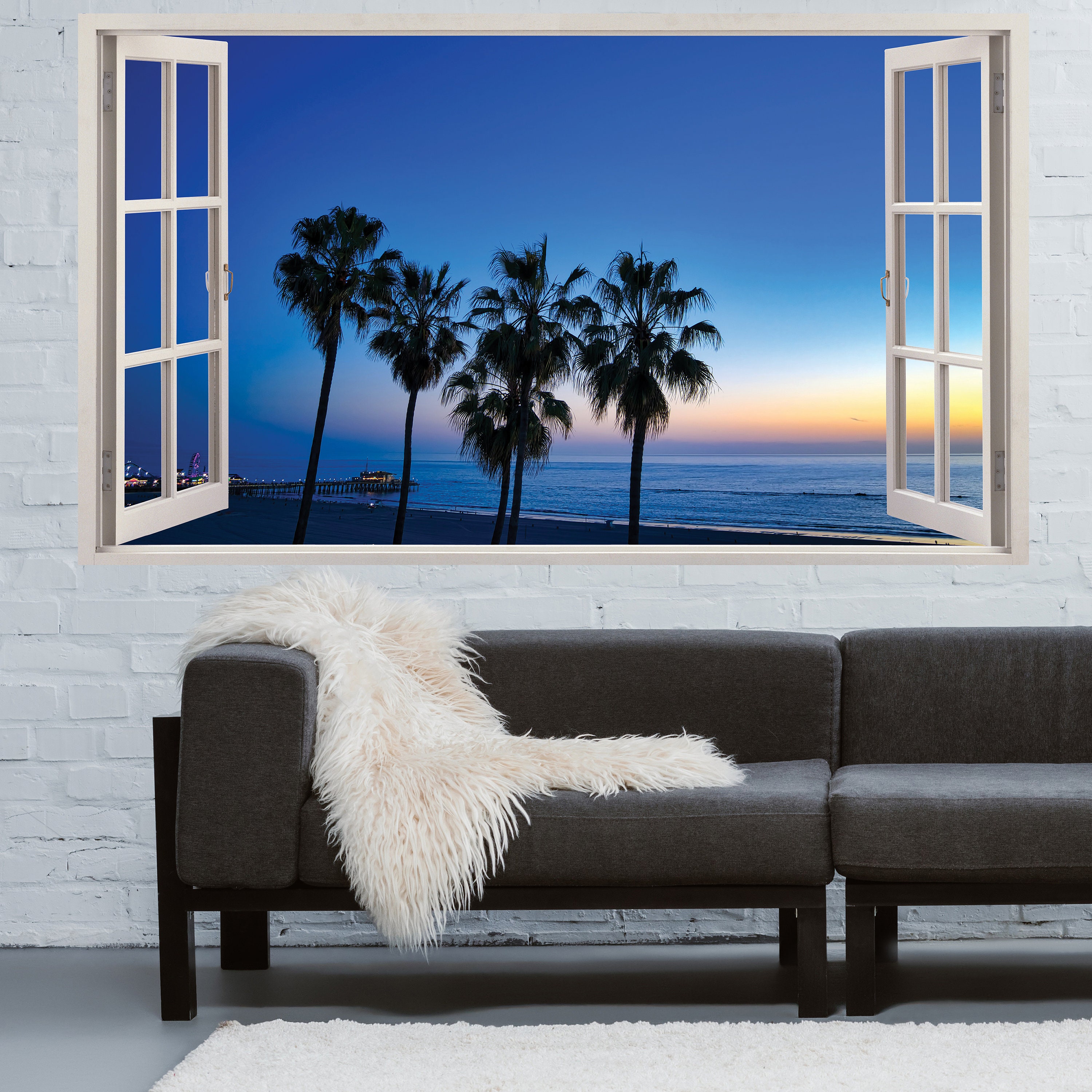 3d Window Beach View Wall Sticker - Removable Bedroom Ocean Scene Vinyl ...