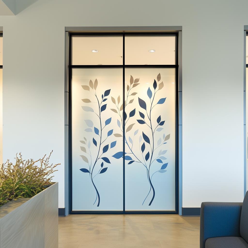 Frosted Glass Decal With Multi-color Leaf Design | Privacy Window Film ...