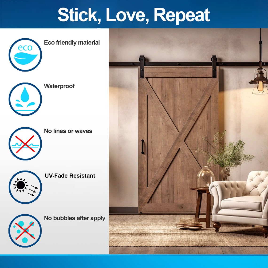 Barn Door Wallpaper Sticker - Brown Rustic Wood Barn Door Cover Decal ...