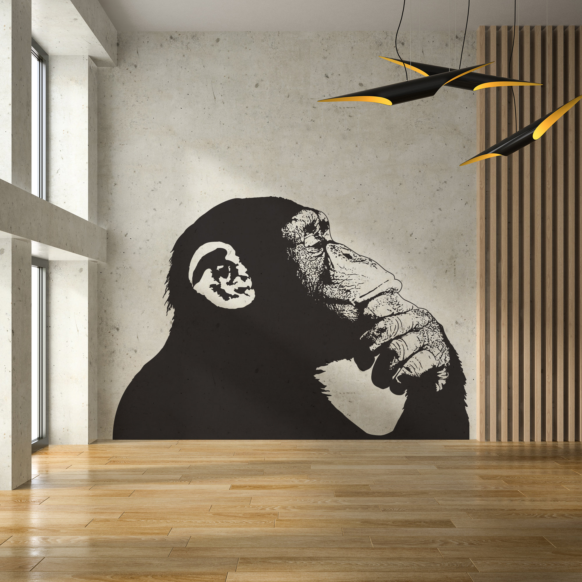 Thinking Monkey Wall Sticker - Banksy Street Art Print Waterproof Vinyl ...