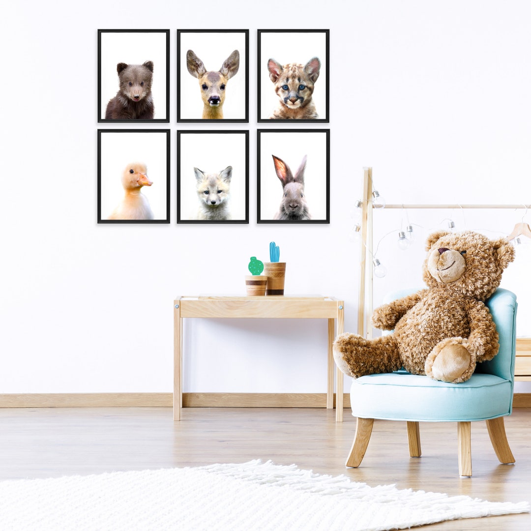 6x Baby Animals Posters Set - Nursery Kids Room Decor Cute Animal Wall ...