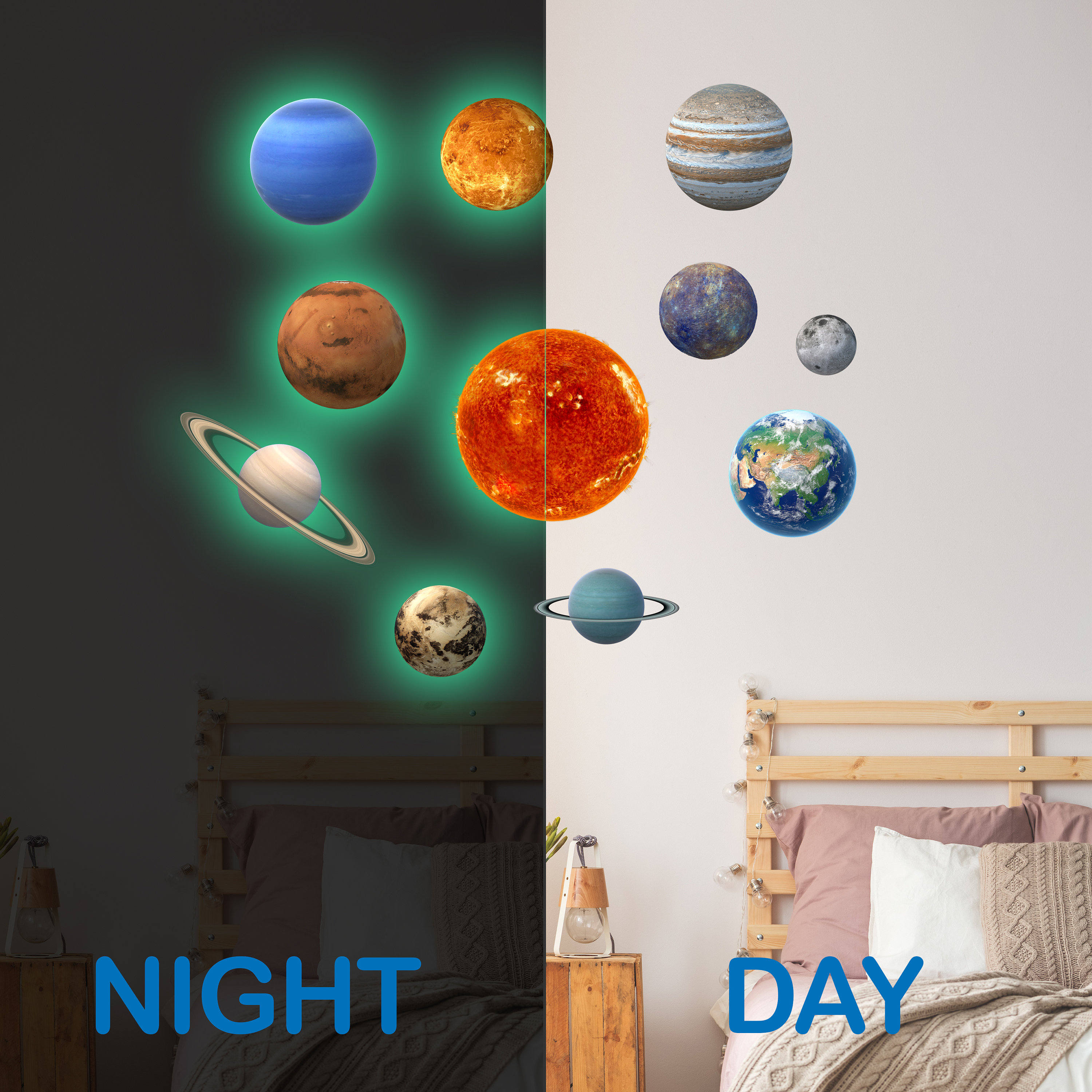 Glow in the Dark Planet Wall Decals - Solar System Glowing Sticker for ...