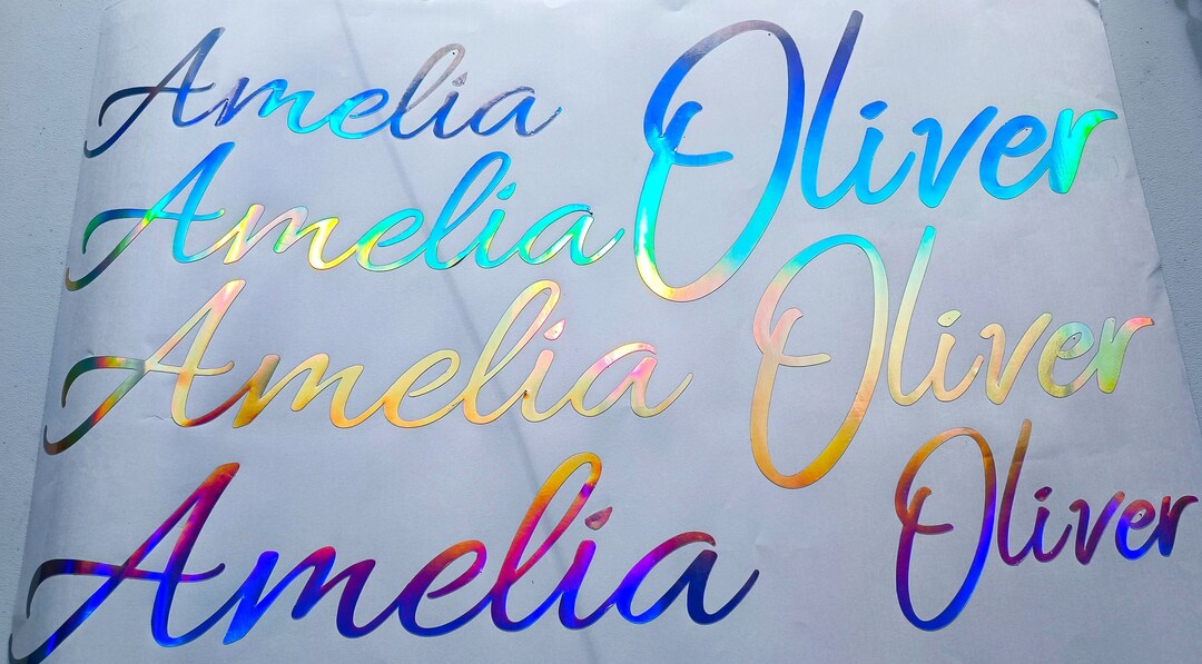 Personalised Vinyl Name Decals - Personalized Rainbow Holographic Label ...