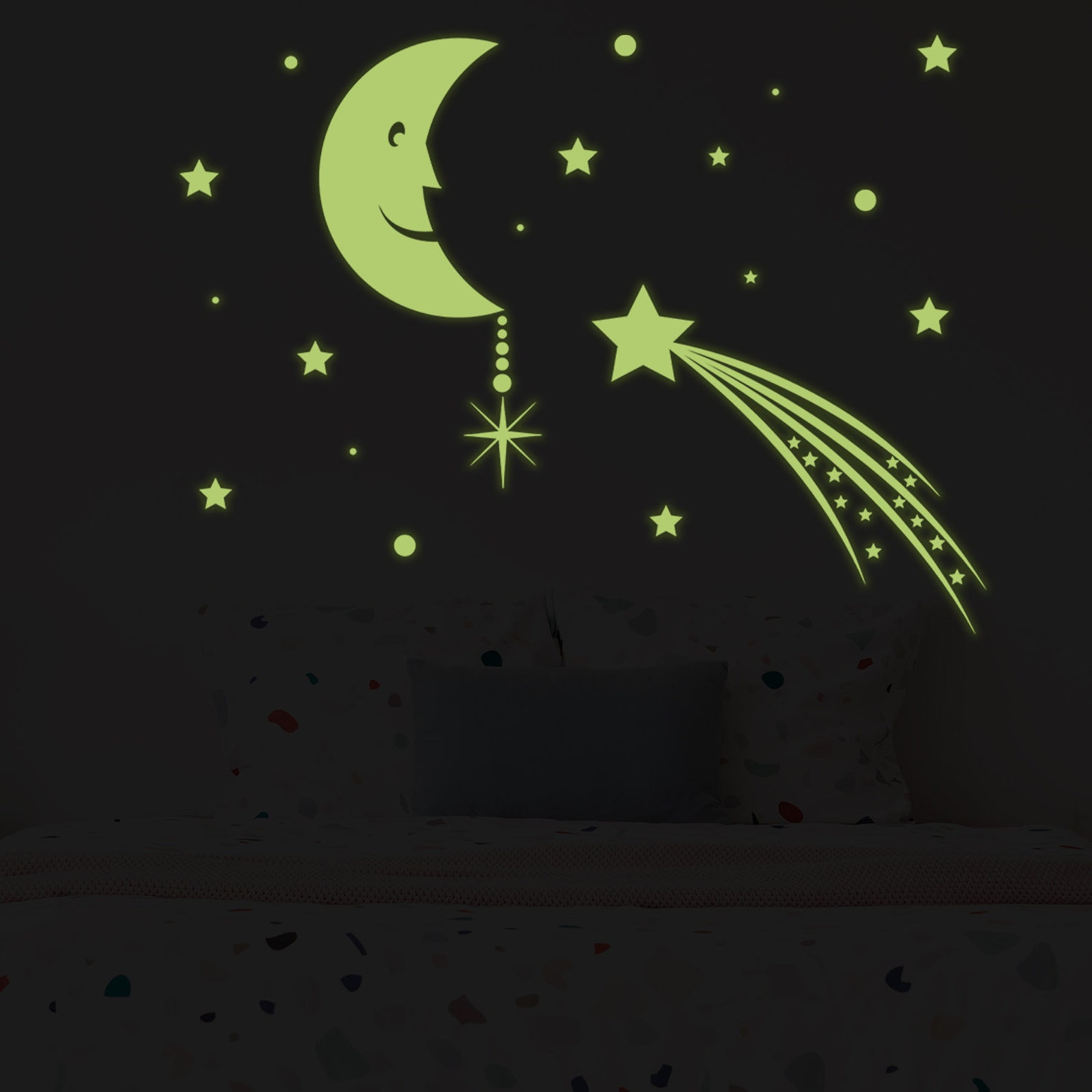 Glowing Moon With Stars Sky Sticker Glow in the Dark Falling - Etsy