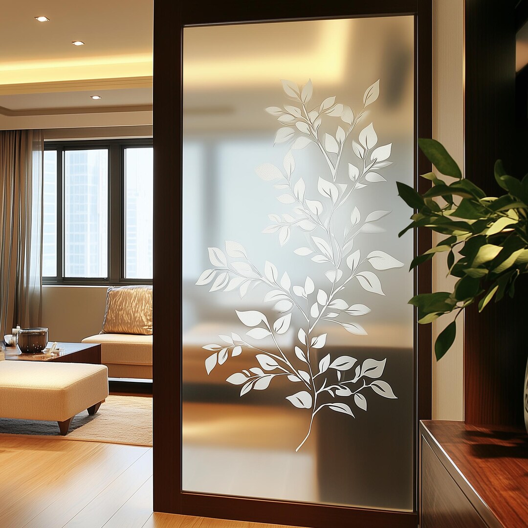 Botanical Frosted Glass Sticker | Etched Privacy Window Film | Elegant ...