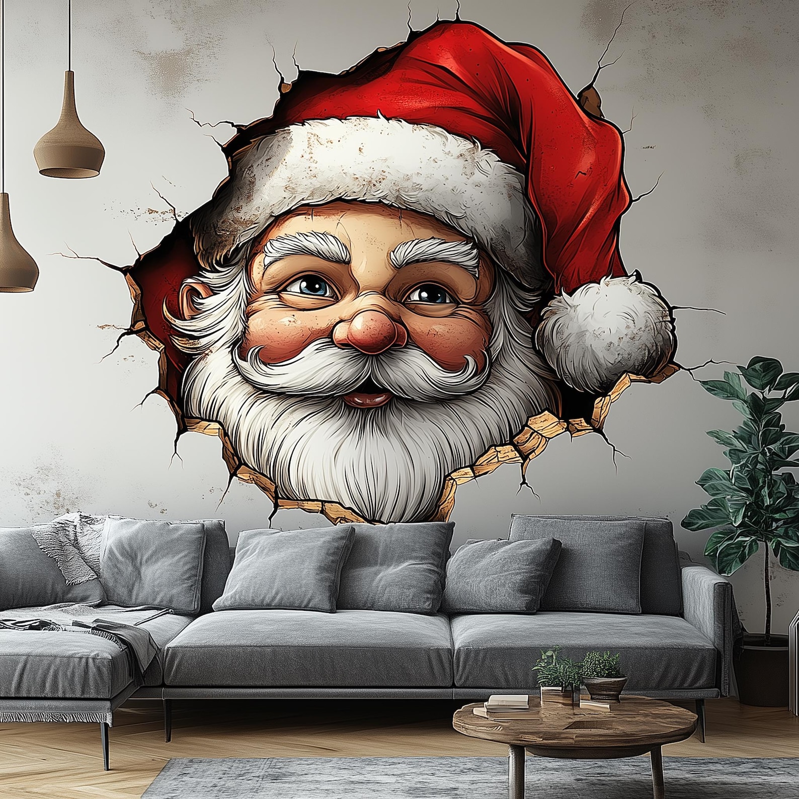 Santa Claus Wall Sticker | 3D Christmas Decor | Festive Holiday Wall ...
