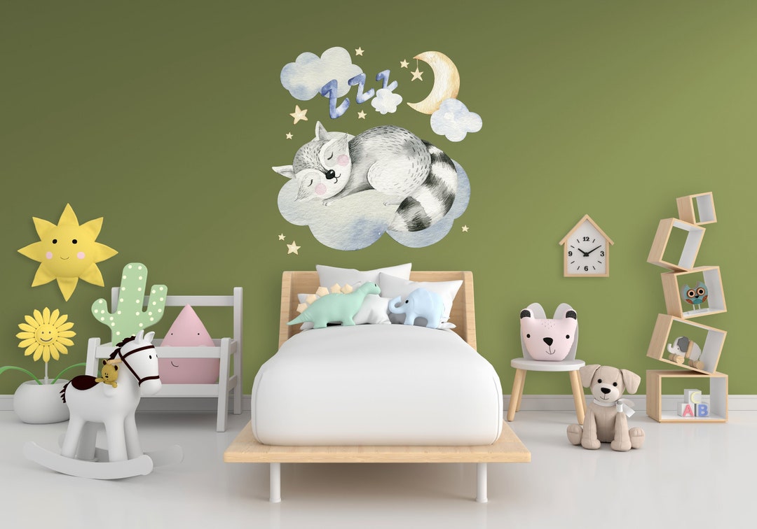 Cute Sleeping Animal Nursery Wall Sticker - Sweet Dreams Cloud Kid Baby ...