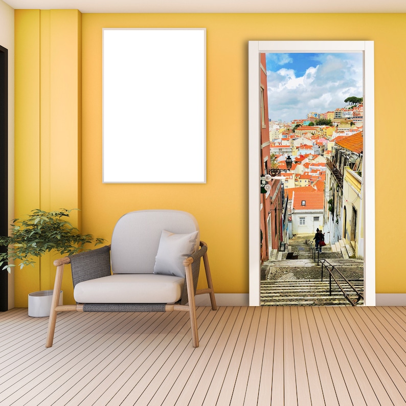 3d Door Cover Sticker - Street Wallpaper Front Door Mural Wall Decal ...
