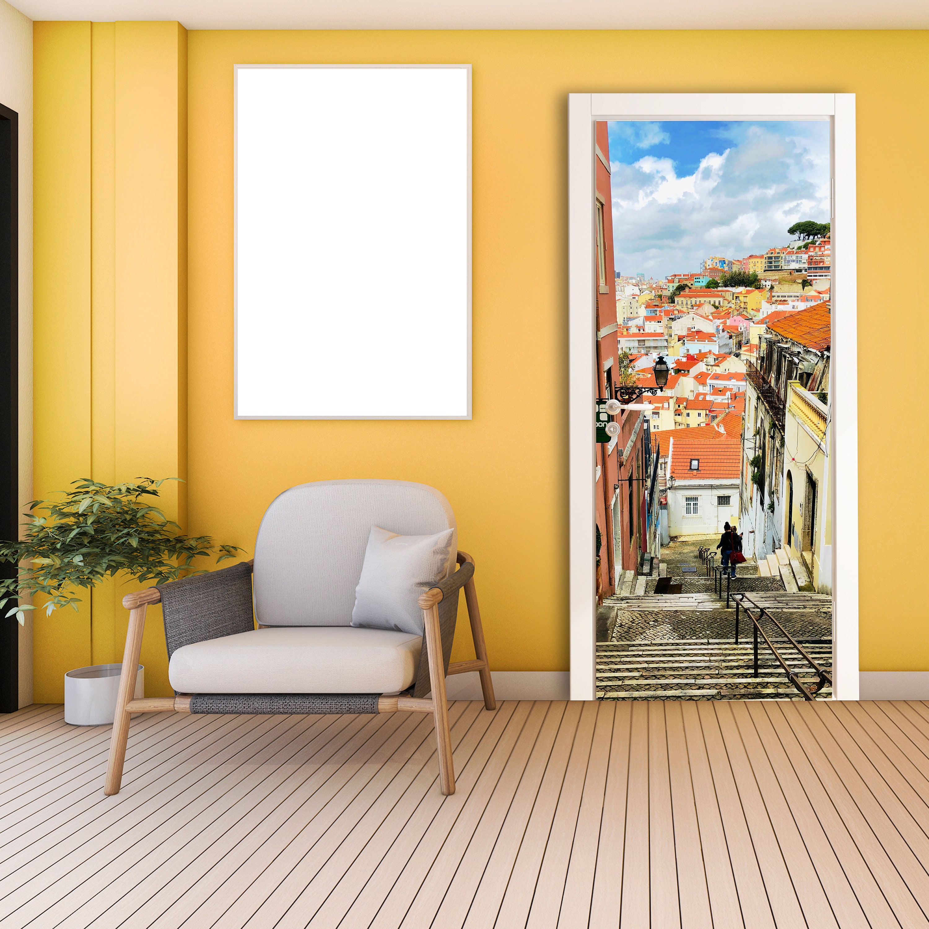 3d Door Cover Sticker - Street Wallpaper Front Door Mural Wall Decal ...