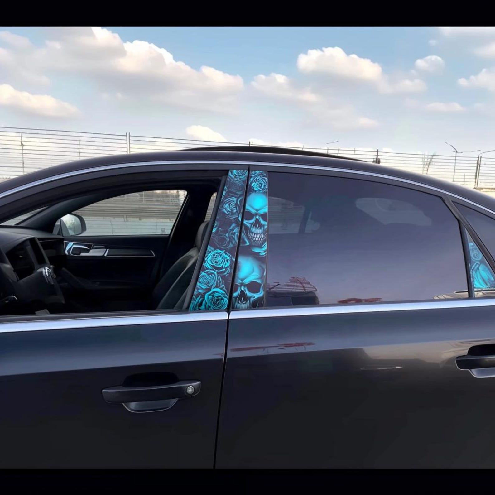 Blue Skulls Car B-pillar Decals | 2-piece Vinyl Sticker Set | Gothic ...