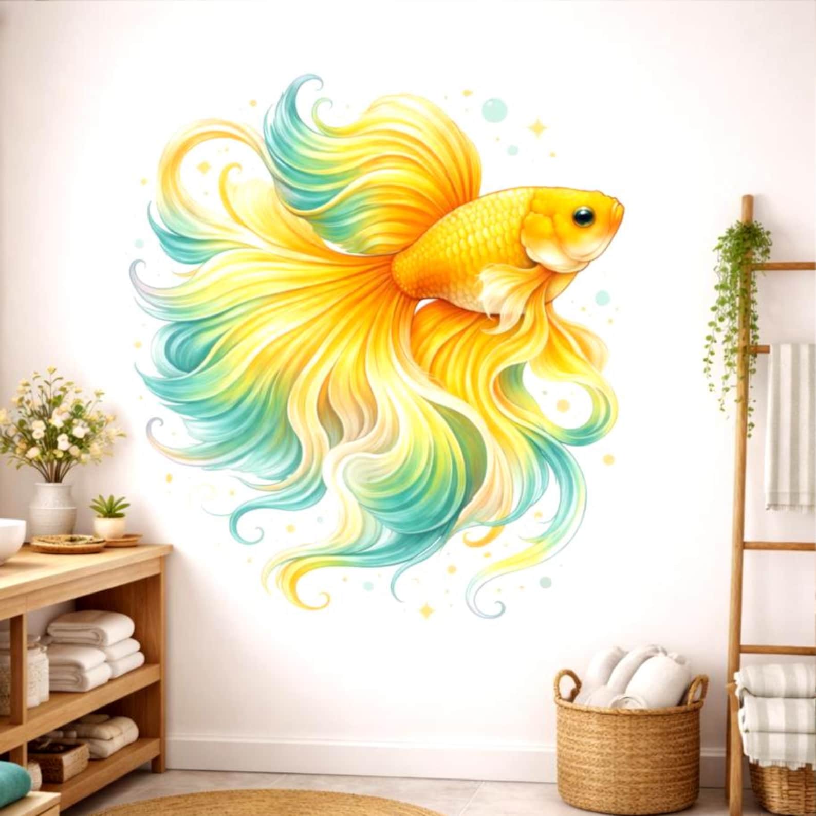 Colorful Betta Fish Decal | Tropical Goldfish Wall Art | Siamese ...