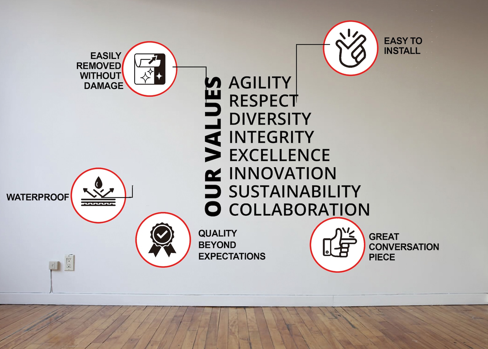 Our Values Office Wall Decal - Inspirational Conference Room Art ...