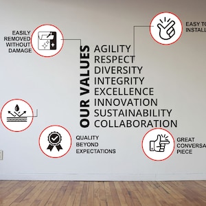 Our Values Office Wall Decal - Inspirational Conference Room Art ...