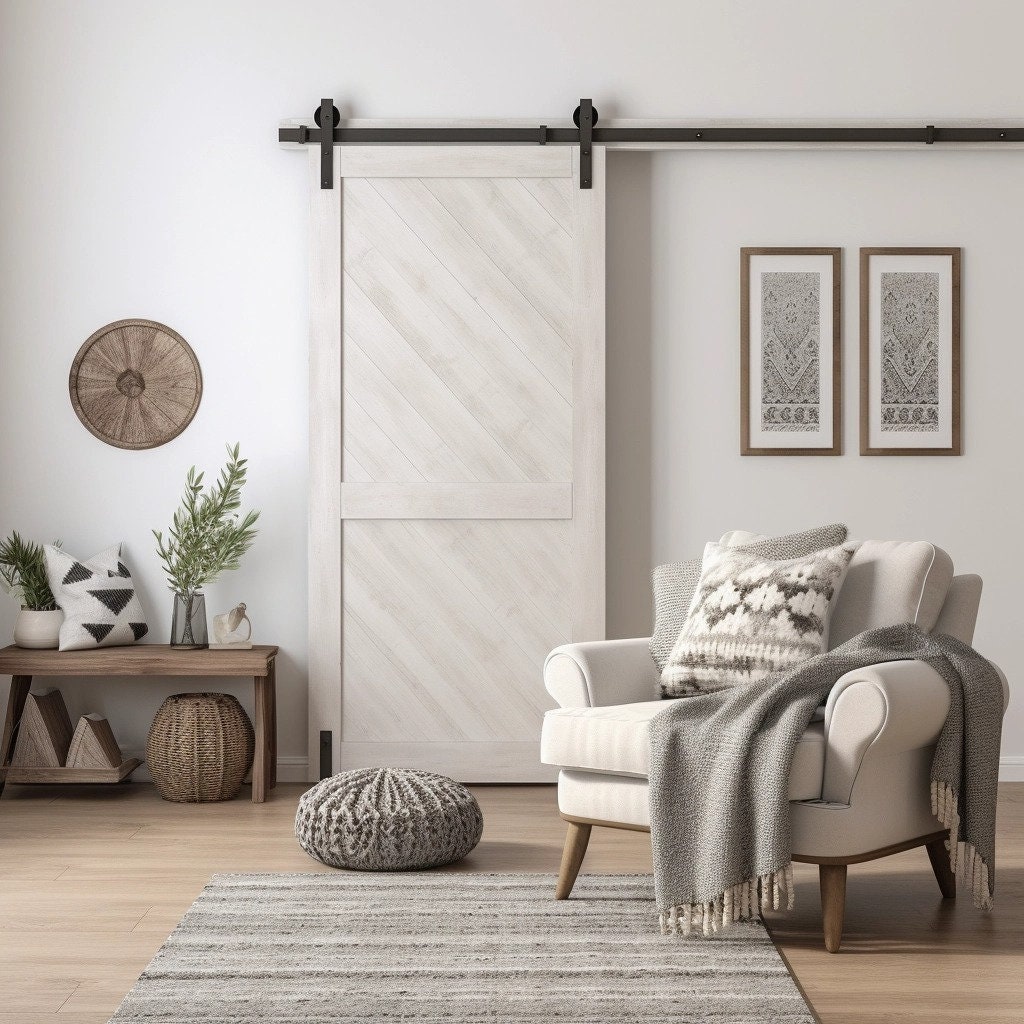 White Barn Door Wallpaper Decal - Rustic Light Wood Barn Door Cover ...
