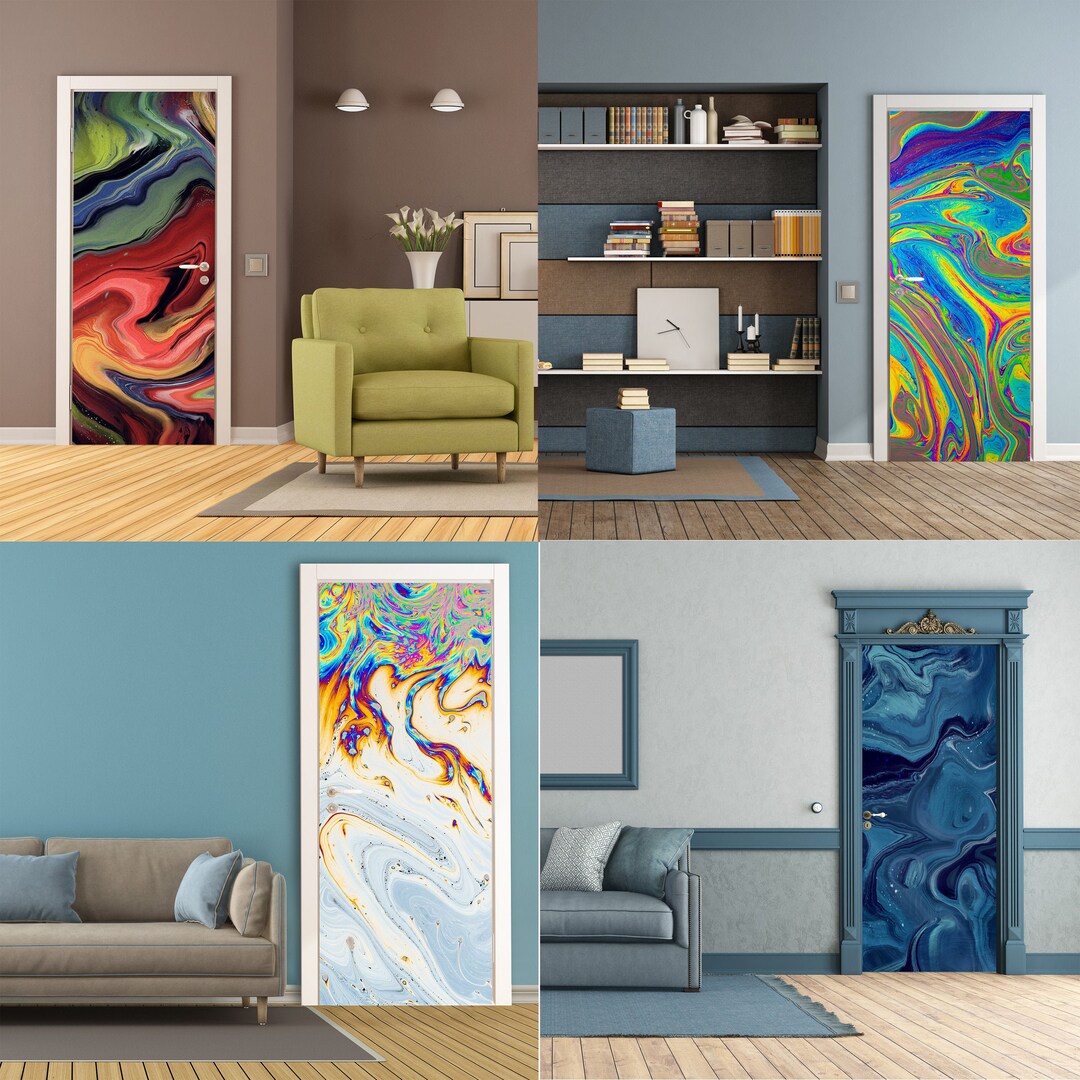 3d Door Cover Sticker - Abstract Wallpaper Front Door Mural Wall Decal ...